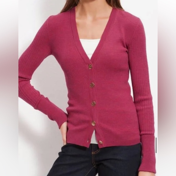 Tory Burch | Sweaters | Tory Burch Raspberry Cardigan Sweater | Poshmark